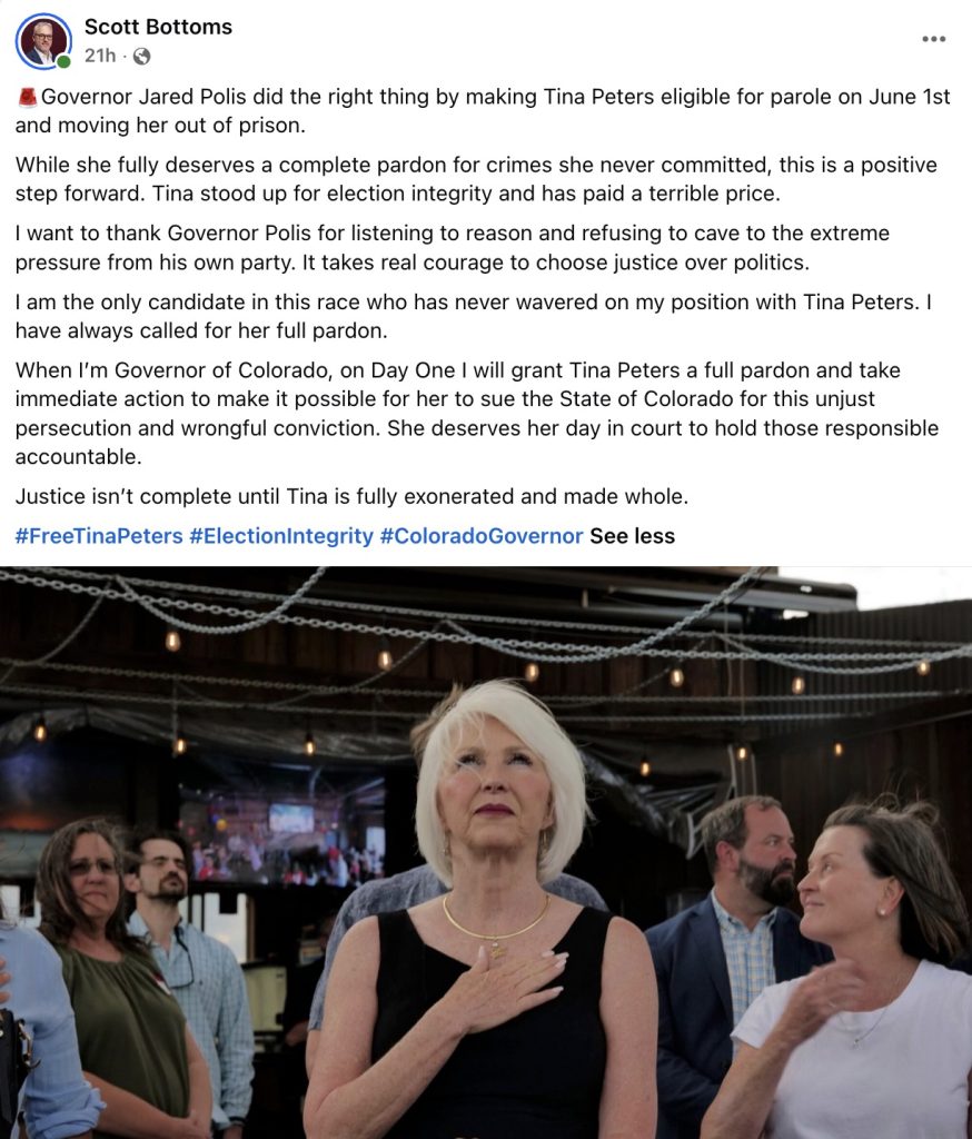 Election Deniers Celebrate Governor Polis' Freeing of Tina Peters